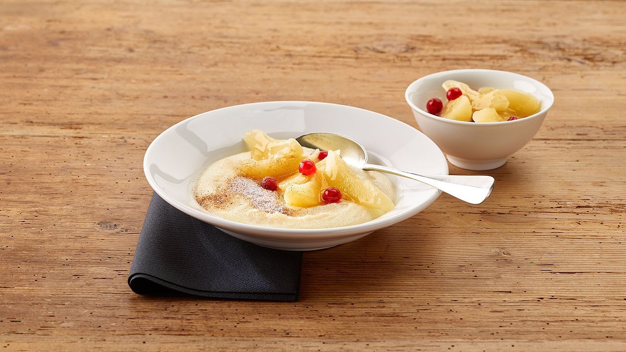 Semoule au sucre à la cannelle et compote de poires: